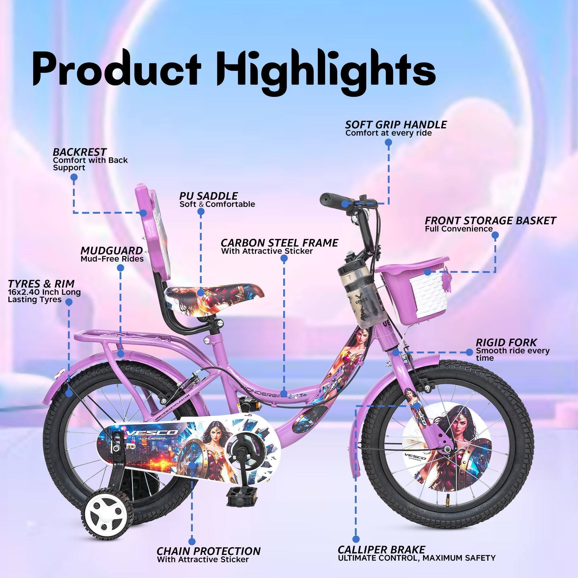 Vesco Wondergirl 16T Girls Cycle (4–7 Years) – Vesco Cycles